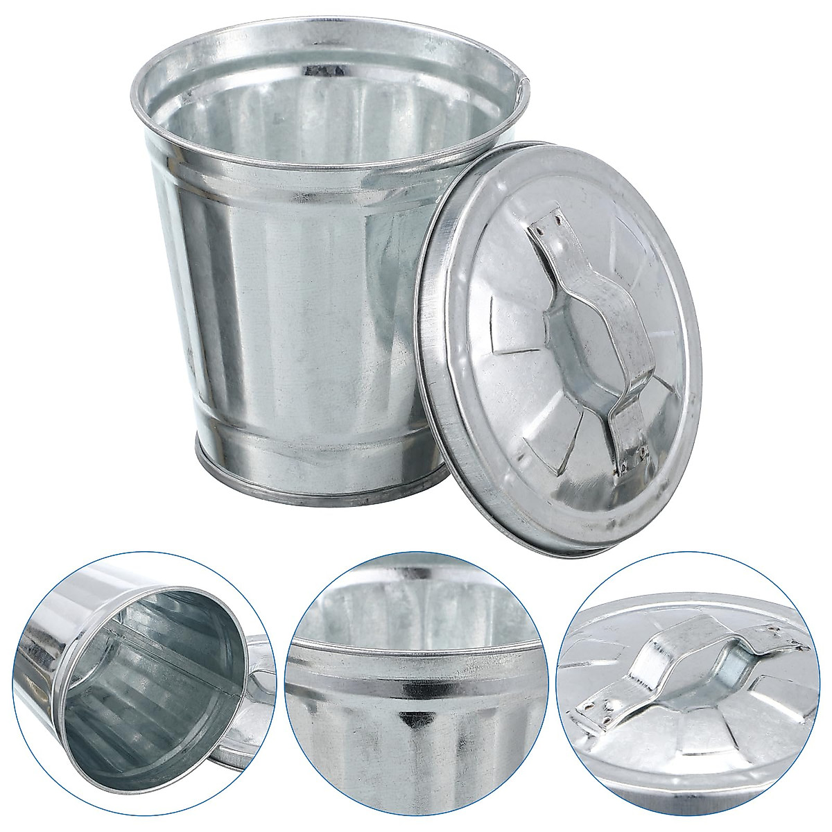 jojofuny Desktop Garbage Bin Mini Trash Can Iron Garbage Can Pencil Cup Holder Mini Wastebasket Trash Can Garbage Holder Flower Pot for Home Kitchen Office Silver