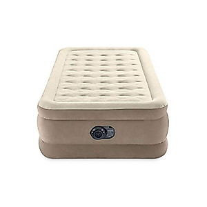 Intex 64427ED Dura-Beam Delux Ultra Plush Fiber-Tech Inflatable Air Mattress with Built-in Electric Pump, 18" Bed Height, 300lb Capacity, Twin