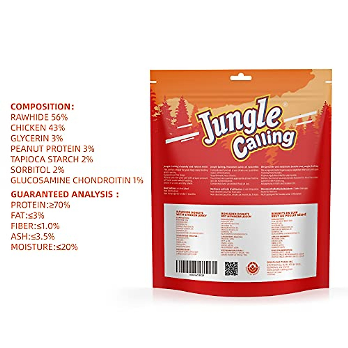 Jungle Calling Dog Treats Long Lasting, Rawhide Chews for Dogs, Chicken Wrapped Rawhide Donuts, Chewy Snacks for Medium Large Dogs