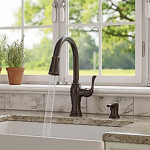 Pfister Maren Kitchen Faucet with Pull Down Sprayer and Soap Dispenser, Single Handle, High Arc, Tuscan Bronze Finish, F5297MMY