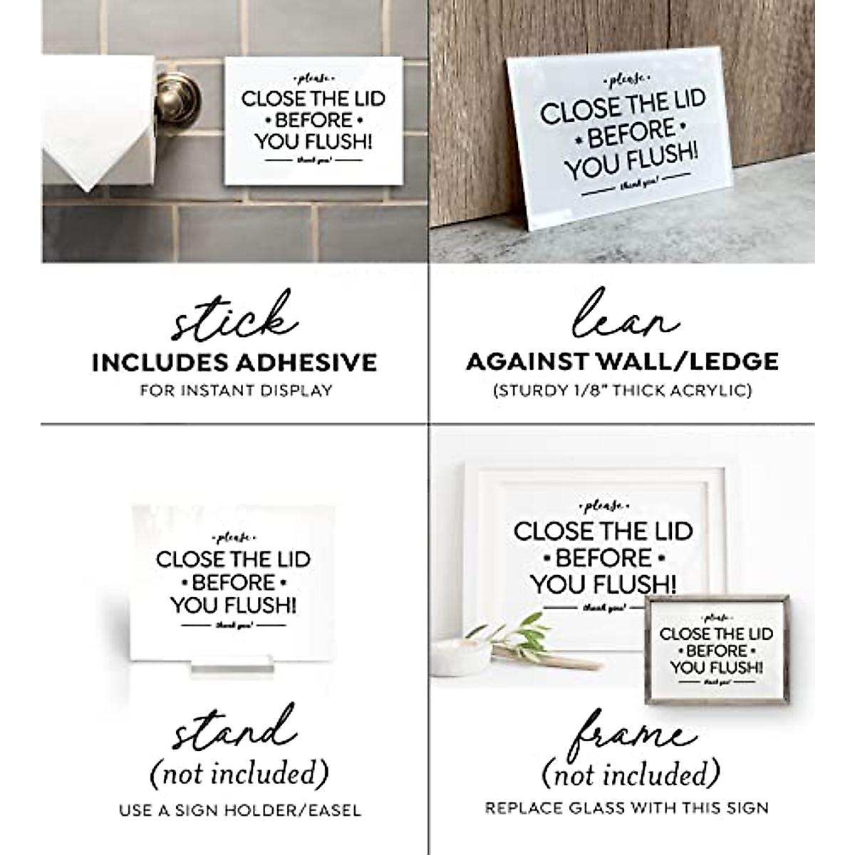 4x6 Inch Close the Lid Before You Flush Designer Sign ~ Ready to Stick, Lean or Frame