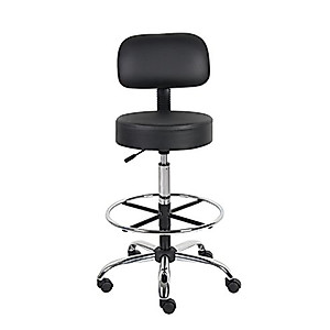 Boss Office Products B16245-BK Be Well Medical Spa Drafting Stool with Back, Black