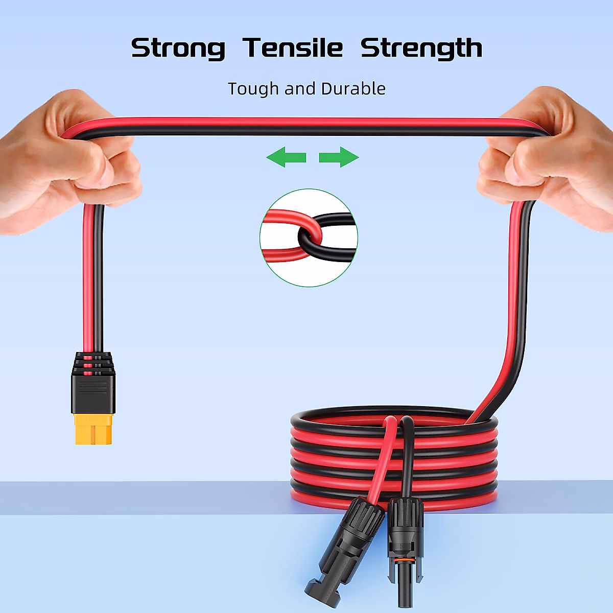 Bateria Power 10FT Solar Connector to XT60 Adapter Extension Cable, 12AWG Solar Panel to XT60 Charge Extension Cable for RV Foldable Solar Panel, Portable Power Station, Solar Generator (1PCS)
