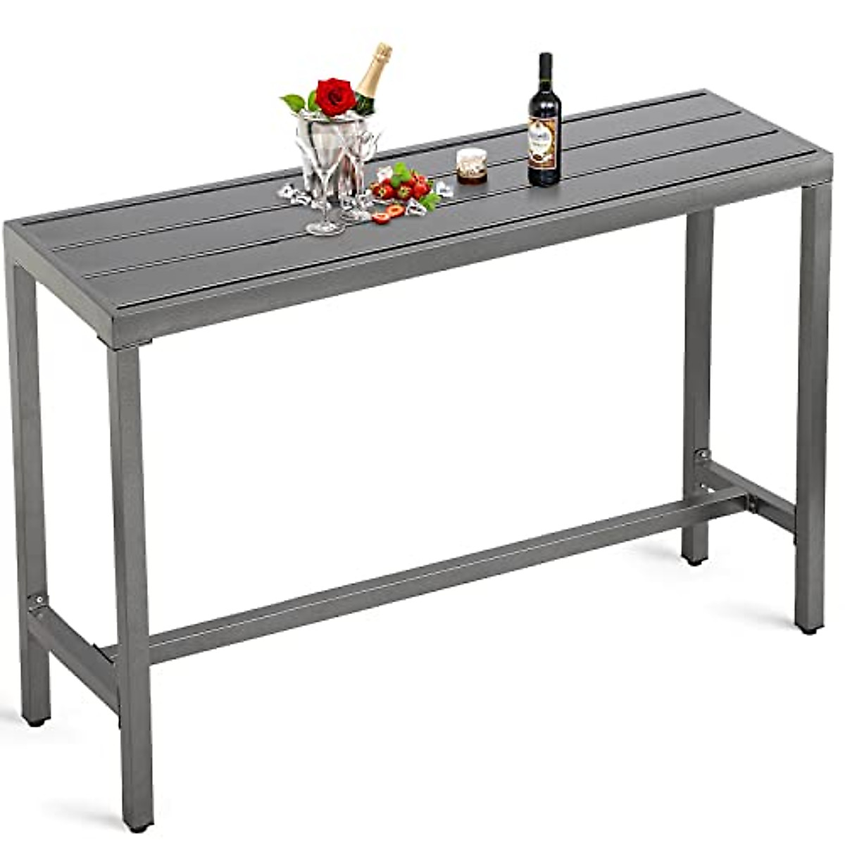 ONLYCTR Outdoor Bar Table, Patio Counter Height Bar Table, 55" Rectangle Bar Table for Patio, Garden, Yard, Balcony, Poolside (Grey, 55inch-Length)
