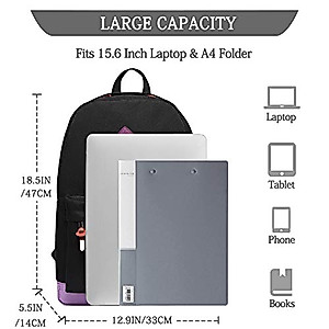 Backpack for Teen Girls, Vaschy Unisex Classic Water Resistant School Backpack Fits 15Inch Laptop (Black Purple)