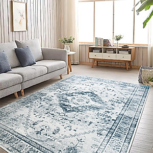 BESTSWEETIE Area Rug 8x10 Rugs for Living Room 8 x 10 Washable Rugs Non Slip Vintage Boho Living Room Rugs for Bedroom Dining Room, Distressed Pattern Carpet, Gray Black