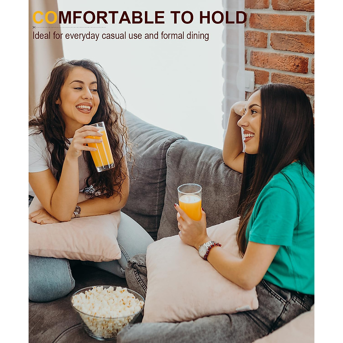 LUNA & MANTHA Drinking Glasses Highball Glasses Set of 6, Water Glasses 16oz, Wide Mouth Design Lead-Free Crystal Glassware, Cocktail Glasses Drinking Set, Tall Glass Cups for Mojito and Tom Collins