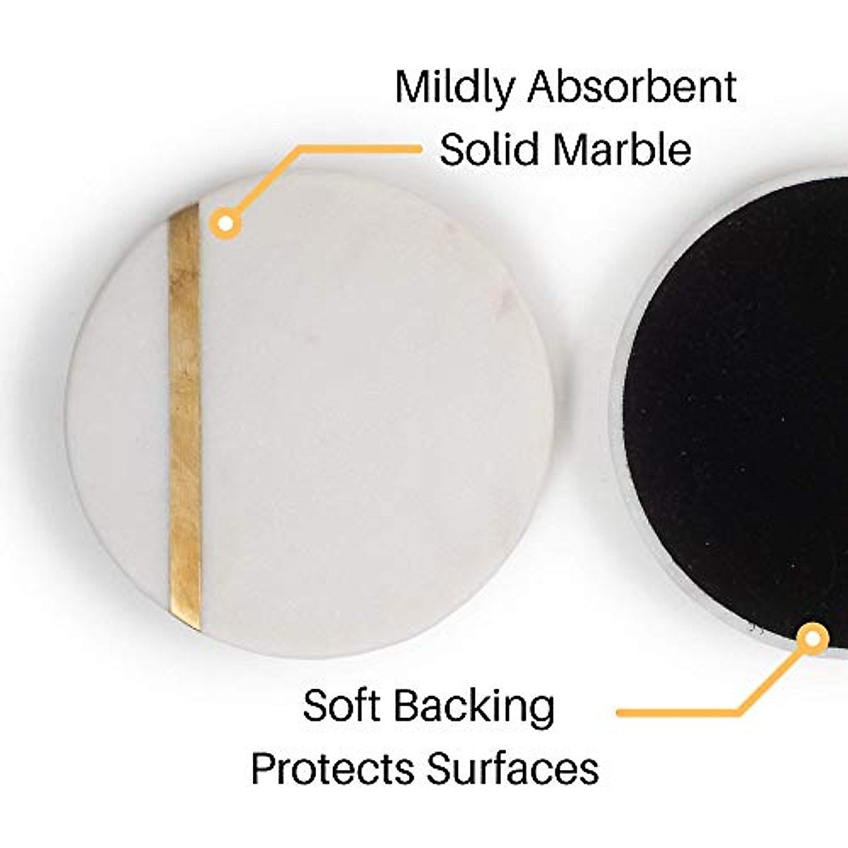 Cork & Mill Marble Coasters for Drinks - Set of 6 Handcrafted Modern Coasters - 4" Wide Drink Coasters - White Marble Coasters with Gold Brass Inlay - Made from Real Solid Marble