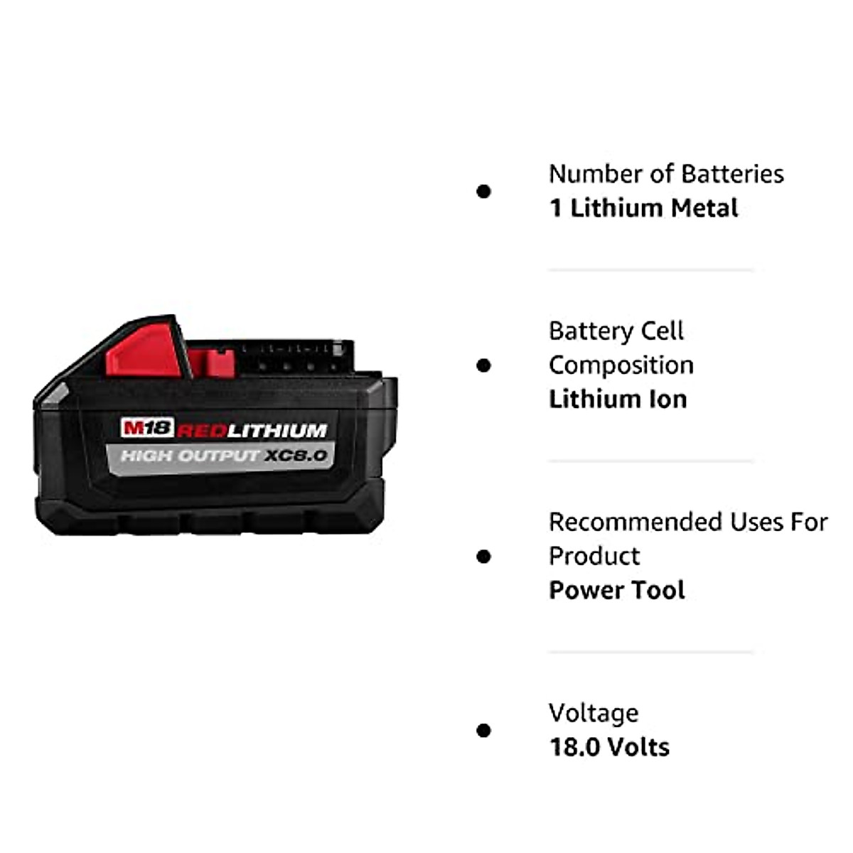 Milwaukee 48-11-1880 M18 REDLITHIUM HIGH OUTPUT 18v 8.0 Ah Lithium-Ion Battery Pack