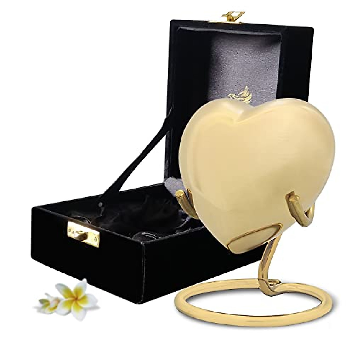 Gold Heart Urn - Small Keepsake Urn for Human Ashes with Black Box & Stand - Small Urn Heart - Handcrafted Heart Cremation Urn - Mini Urn for Ashes - Heart Shaped Urn for Men Women & Infants