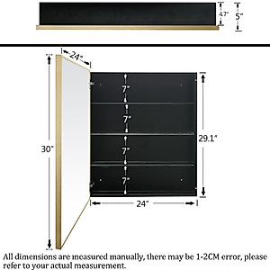 FOMAYKO Bathroom Medicine Cabinet with Aluminum Framed Mirror,24"x30" Surface Mount Bathroom Vanity Mirror，Single Door Gold Bathroom Mirror with Storage Cabinet