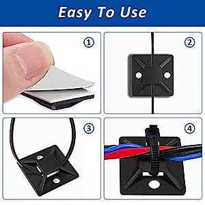 Strong Back-Glue Self Adhesive Cable Zip Tie Mounts Kit - 100 Set Cable Management Clips with 6" Zip Ties, Wire Holders and Screws - Outdoor Sticky Wire Organizer Clips-Black