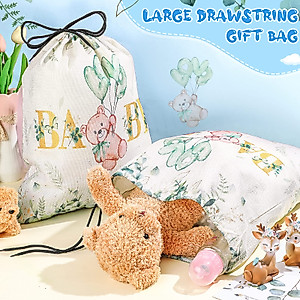 2 Pieces Large Gift Bag with Drawstring Large Canvas Gift Bags Heart Print Drawstring Present Wedding Bags Wrapping Reusable Bag Present Wrap Bags for Christmas, 20 x 16 in (Green,Baby)