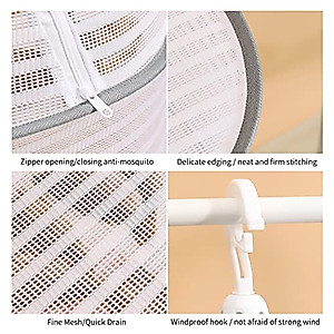 HOMEREFROM Drying Net, Foldable Flat Drying Rack Clothes Mesh Net - Hanging Drying Fish Net, for Shrimp Fish Fruit Vegetables Herb, with Zipper (Two-Layers)