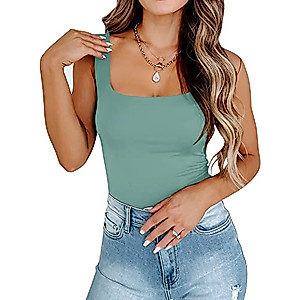 PINKMSTYLE Sleeveless Square Neck Tank Tops for Women Cute Double Layer Seamless Workout Tops Summer Shirts Light Green XX-Large