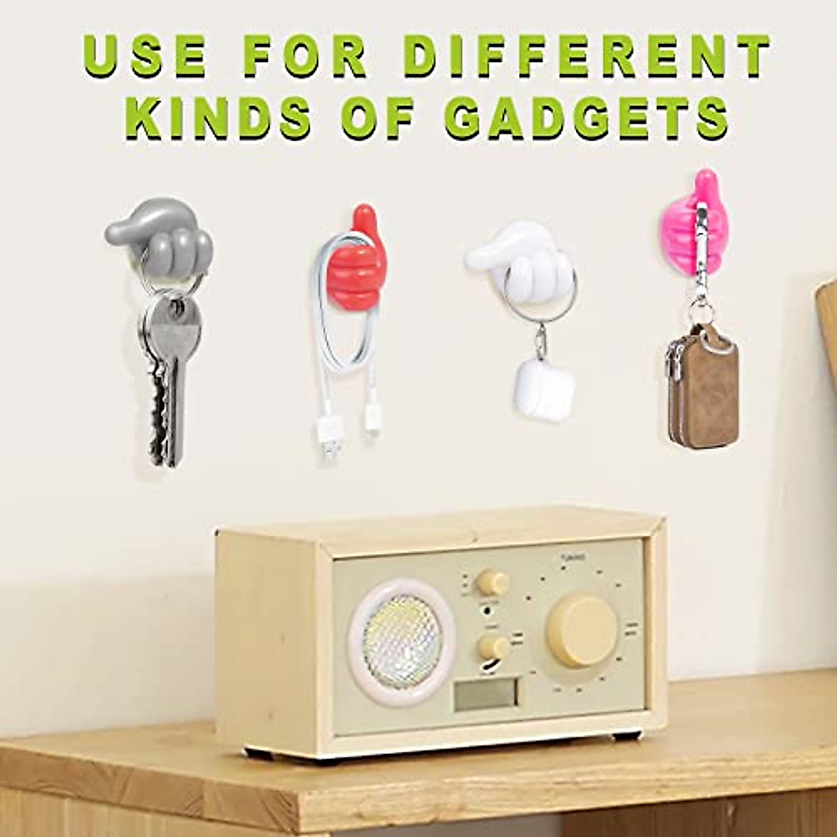 Smarthome 10pcs Silicone Wall Thumb Hooks, Self Adhesive Thumb Hook Cord Cable Holder, Creative Thumb Wall Key Toothbrush Earphone Hooks, Cable Clip Cord Holder (10)