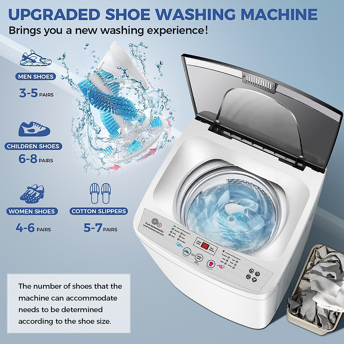 Nictemaw Portable Washing Machine, 13.5Lbs Capacity Full-Automatic Laundry and Shoe Washer Machine Combo, 1.8Cu.ft Small Washing Machine with 12 Programs 8 Water Levels for Apartment Dorm RV