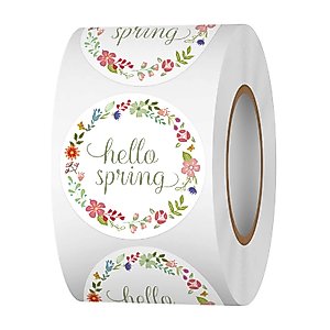 Acetiamin 500PCS Hello Spring Sticker Roll, 1.5 Inch Round Flower Label Stickers for Kids and Adults, Happy Spring Holiday Gift Tag for Greeting Cards, Gift Boxes Decorations, Sealed Envelopes
