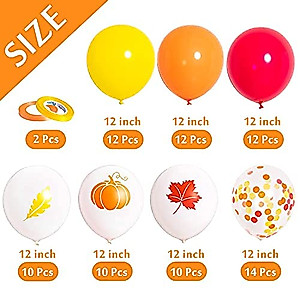 Whaline 80Pcs Fall Balloon Set Autumn Leave Maple Leave Pumpkin Pattern Balloons Red Orange Yellow Confetti Balloon with Yellow Orange Ribbon for Fall Autumn Party Thanksgiving Birthday Wedding Decor