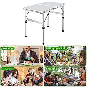 JUOIFIP Folding Camping Table Outdoor, 2 Adjustable Height Portable Folding Camping Table for Camp, Lightweight Aluminum Fold Up Camp Table for Picnic, BBQ, Party, Travel, Home Use. White