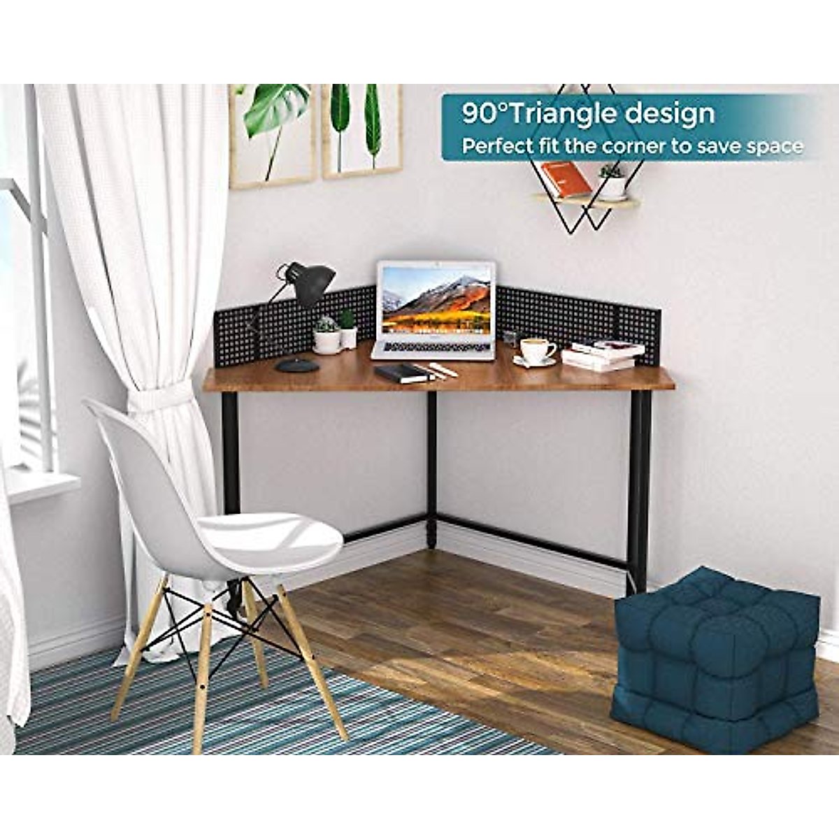 SAYGOER Computer Desk Industrial Corner Table for Small Spaces Home Office Workstation Study Writing Desk, Walnut Oak