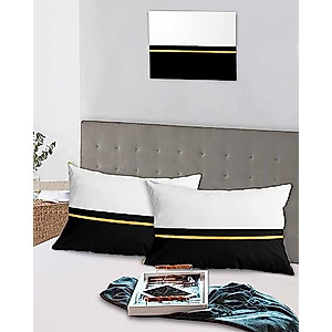 Edwiinsa Black White Pillow Covers King Standard Set of 2 20x36 Bed Pillow, Luxury Yellow Lace Modern Abstract Art Aesthetics Plush Soft Comfort for Hair/Skin Cooling Pillowcases with Envelop Closure