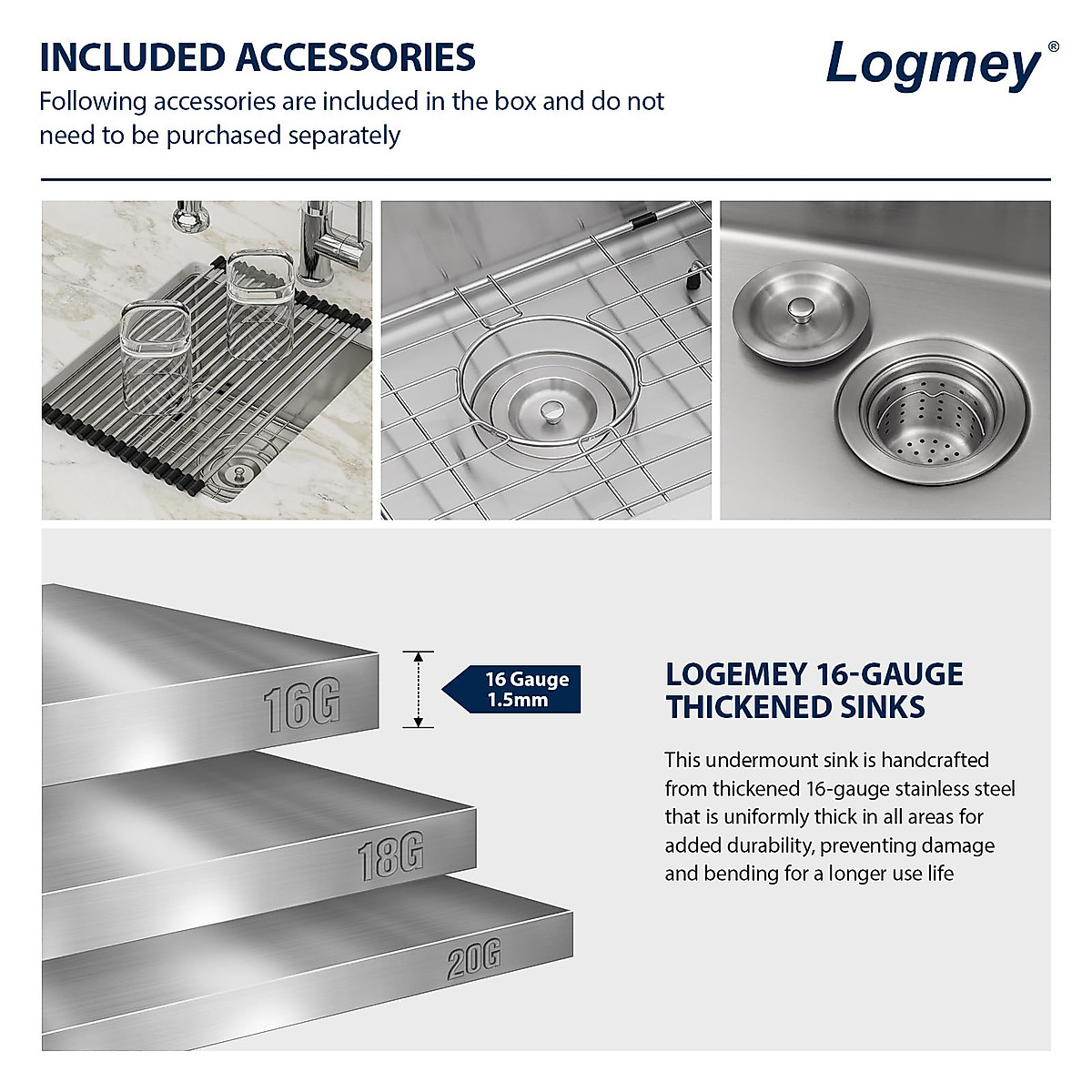 Bar Sink Undermount - Logmey Stainless Steel Bar Prep Sink 16 Gauge Small Kitchen Sink 9 Inch Deep RV Sink Single Bowl Kitchen Sink 13x15x9 Inches