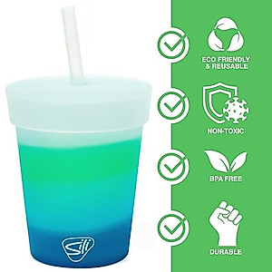 Silipint: Silicone Kids 8oz Straw Tumblers: 2 Pack - Moon Beam & Mountain Air -Unbreakable Cups, Sustainable, Airtight Lid, Flexible