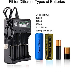 18650 Battery Charger 4 Bay, 18650 Charger 2A Quick Charger for 3.7V Rechargeable Batteries 18650 17670 16340 14500 10440 Battery (Not Included Batteries)