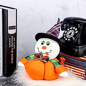 3 Pieces Halloween Plush Toys Set, Pumpkin Stuffed Figurines Witch, Black Cat, Snowman for Halloween Decorations, 9.5 x 4.7 Inch