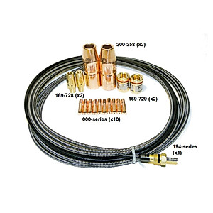 WeldingCity MIG Welding Gun .035" Accessory Kit M37L (Contact Tip-Gas Nozzle-Gas Diffuser-Wire Liner) for Miller MIGmatic M-series M-25/M-40 and Hobart MIG Guns