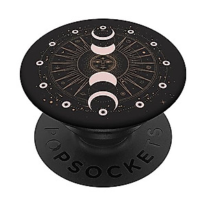 Moon Phases Astrology Space Stars Pattern Black PopSockets Standard PopGrip