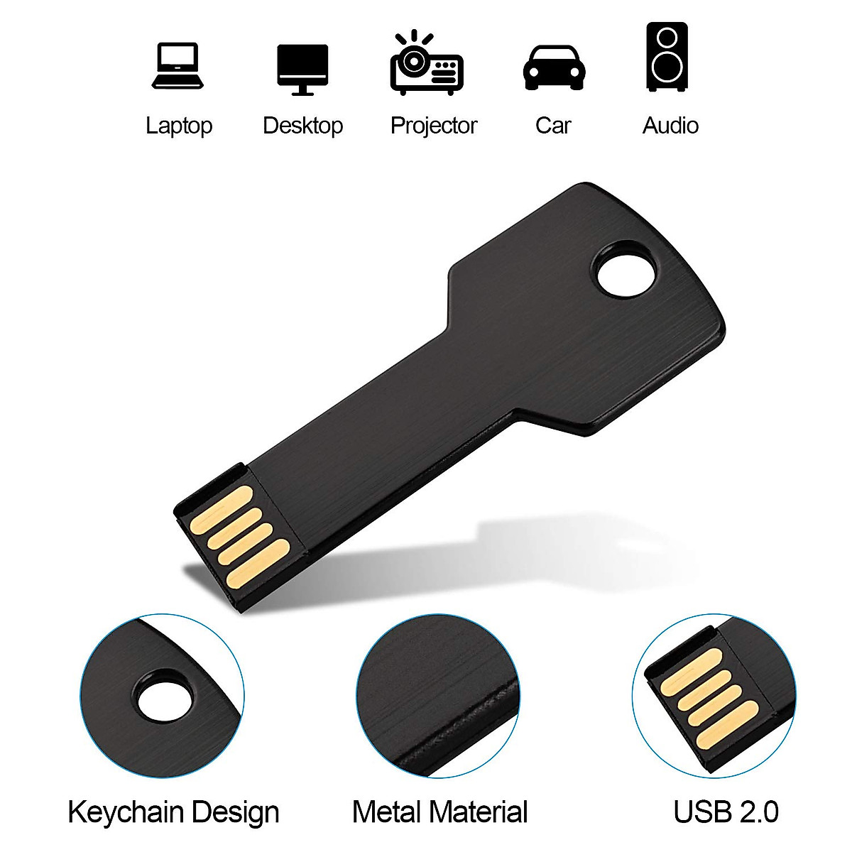 RAOYI 10 Pack 2GB USB Flash Drive USB 2.0 Metal Key Shape Memory Stick Thumb Drive Pen Drive-Black