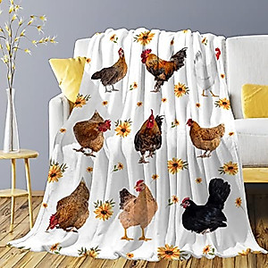 Chickens Sunflowers Flannel Throw Blanket,Super Soft Fluffy Plush Bed Blanket for Couch Sofa Travel Camping,Bed Quilt Home Decor for All Seasons,30"x40"-Toddlers/Pets Size