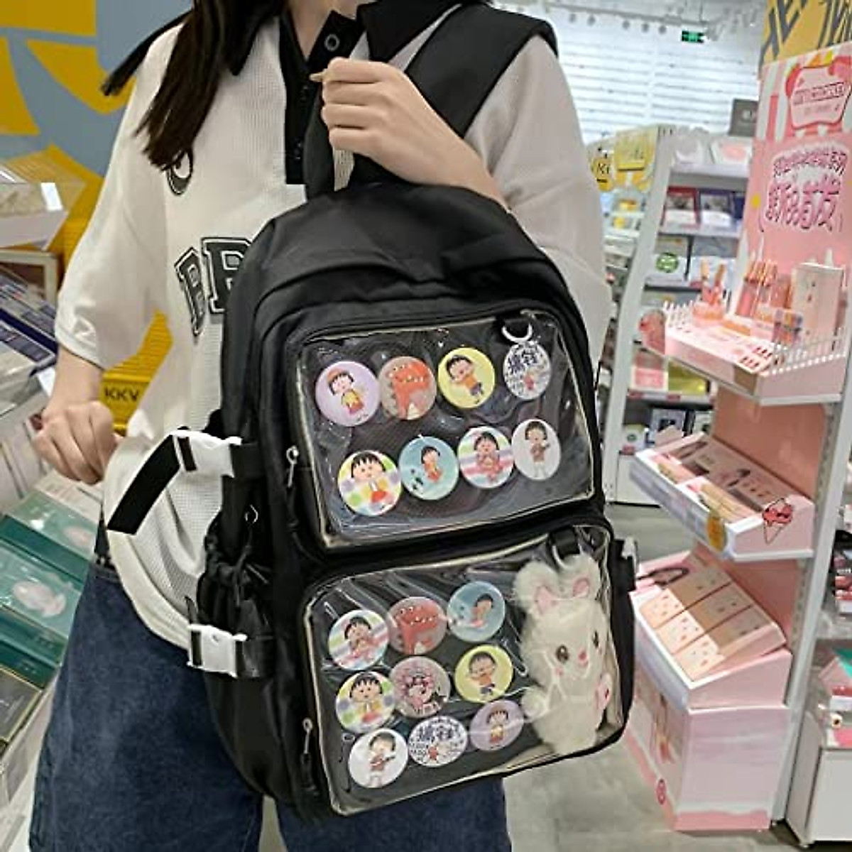 Kawaii Backpack Cute Ita Bag Large School Pink Ita Backpack for Pin Display Women Girl (Black)