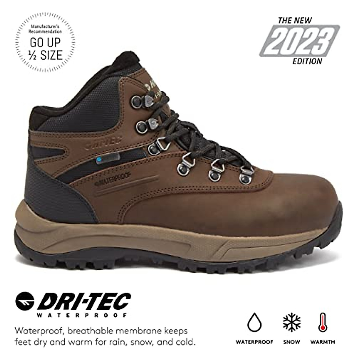 HI-TEC Altitude VI I WP Leather Waterproof Women's Hiking Boots, Trail and Backpacking Shoes - Dark Brown Tan, 11 Medium