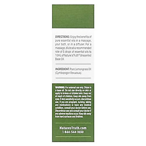 Nature's Truth, 100% Pure Essential Oil, Lemongrass, 0.51 Fl Oz