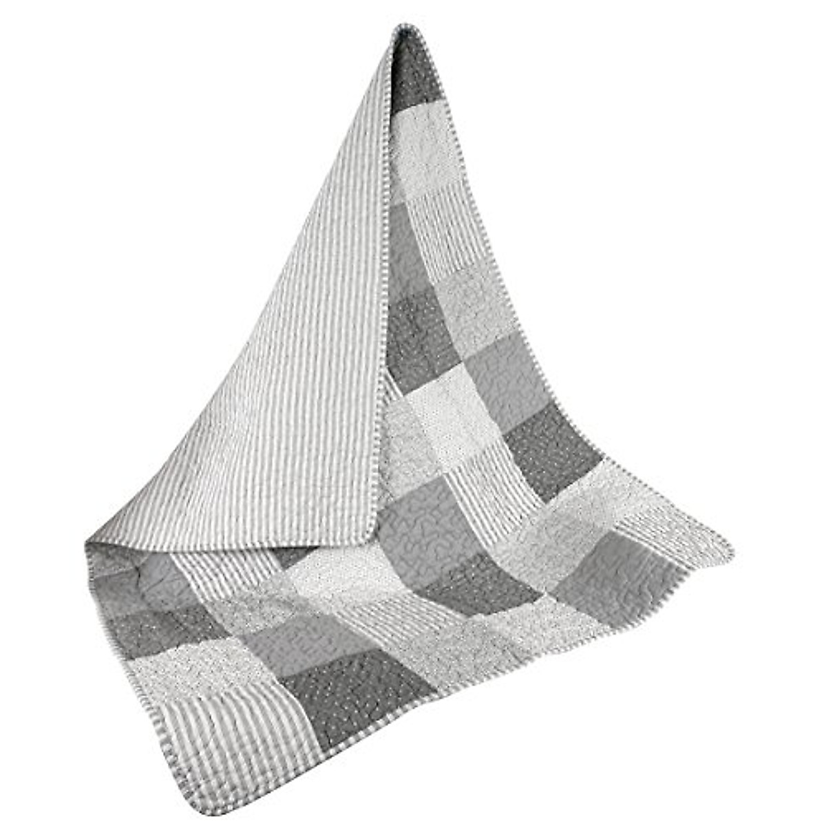 Stephan Baby Heirloom-Quality Pieced Crib Quilt, Gray and White Stripes and Dots with Straight Hem