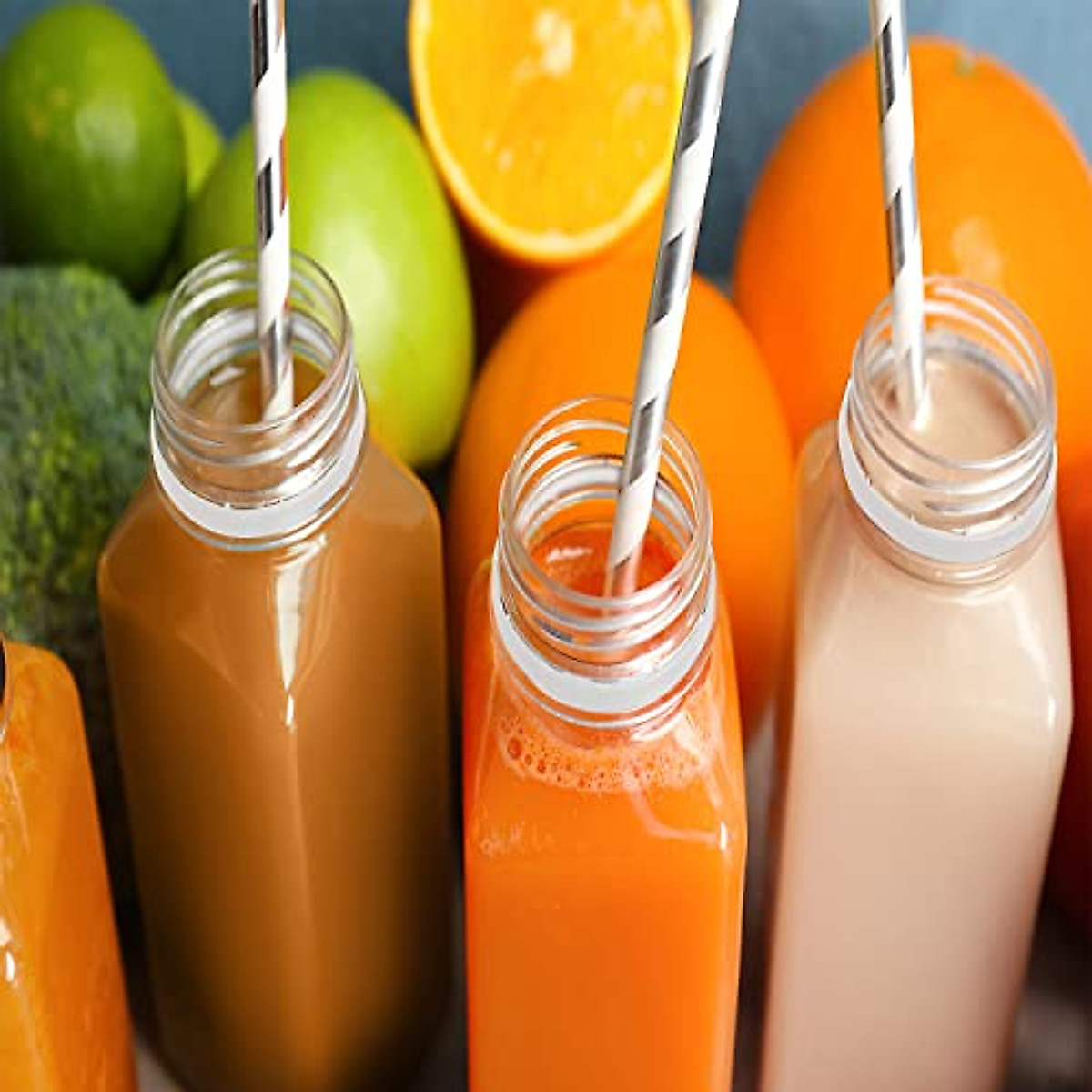 BallHull 8 OZ Plastic Juice Bottles with White lid, Reusable Clear Bulk Beverage Containers for Juice, Milk and Other Homemade Beverages, 10 Pcs.