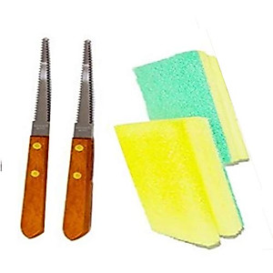 Four (4) Grapefruit Spoons and Two (2) Grapefruit Knives, Stainless Steel, Serrated Edges With BONUS Sponges