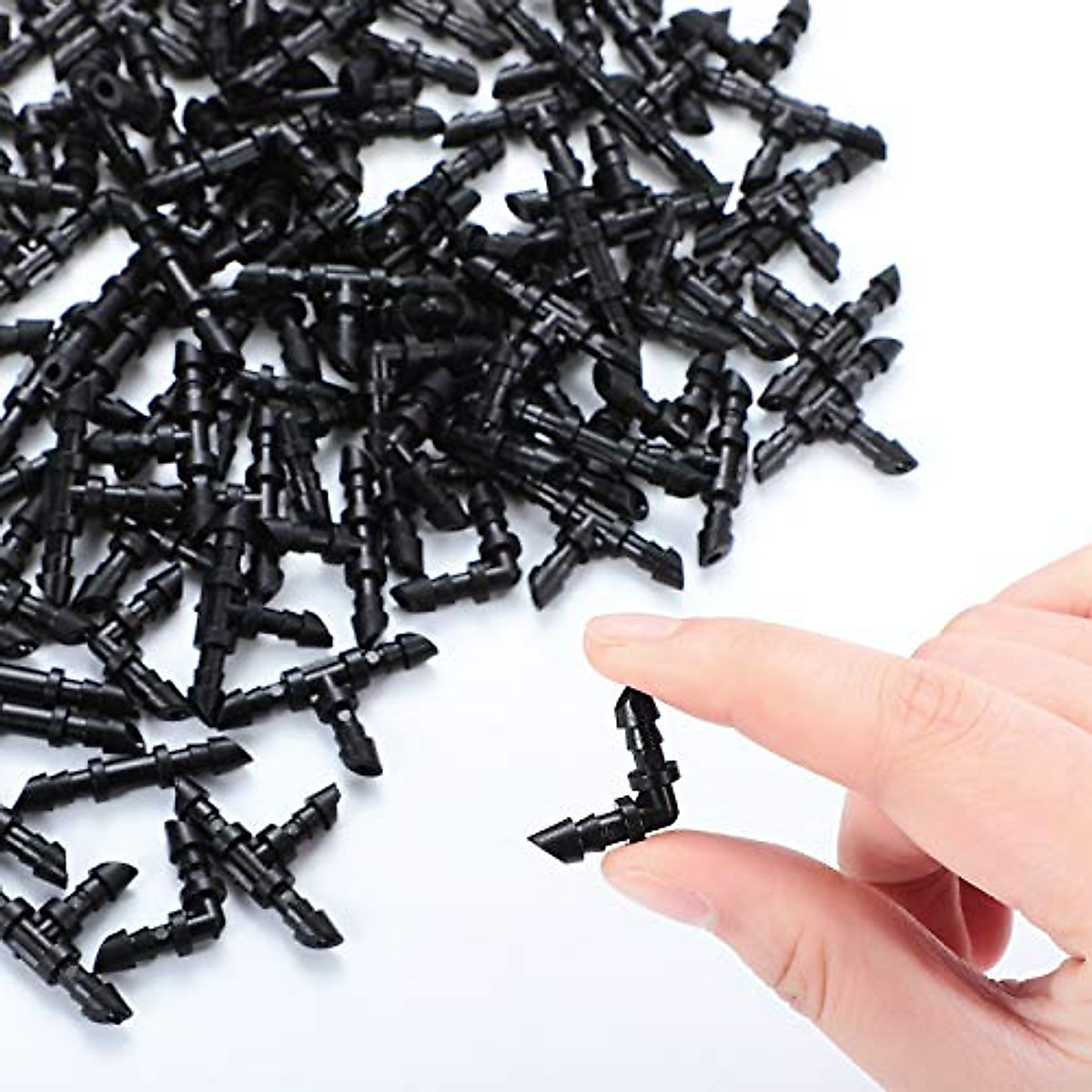 Zonon 240 Pieces Drip Irrigation Fittings Kit for 1/4 Inch Tubing, 80 Barbed Couplings, 80 Tee Fittings, 80 Elbows, Barbed Connectors with Plastic Box for Garden Lawn Drip or Sprinkler Systems, Black