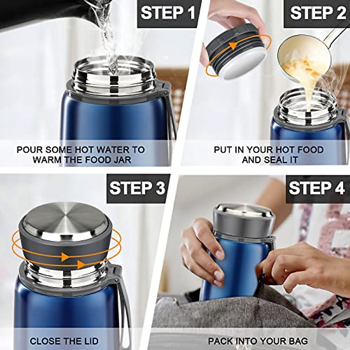 Soup Thermo Food Jar for Hot & Cold Food for Kids Adult, 32 oz Set Soup Thermo Hot Food Containers for Lunch, 2 Pack Insulated Food Jar with Spoon