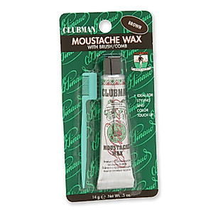 Clubman Pinaud Moustache Wax with Free Brush/Comb Applicator Brown, 0.5 Ounce