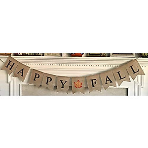 Happy Fall Burlap Banner - Assembled with Maple Leaf Design - Harvest Time & Halloween Party Decor - Thanksgiving Pre Strung Holiday Garland by Jolly Jon