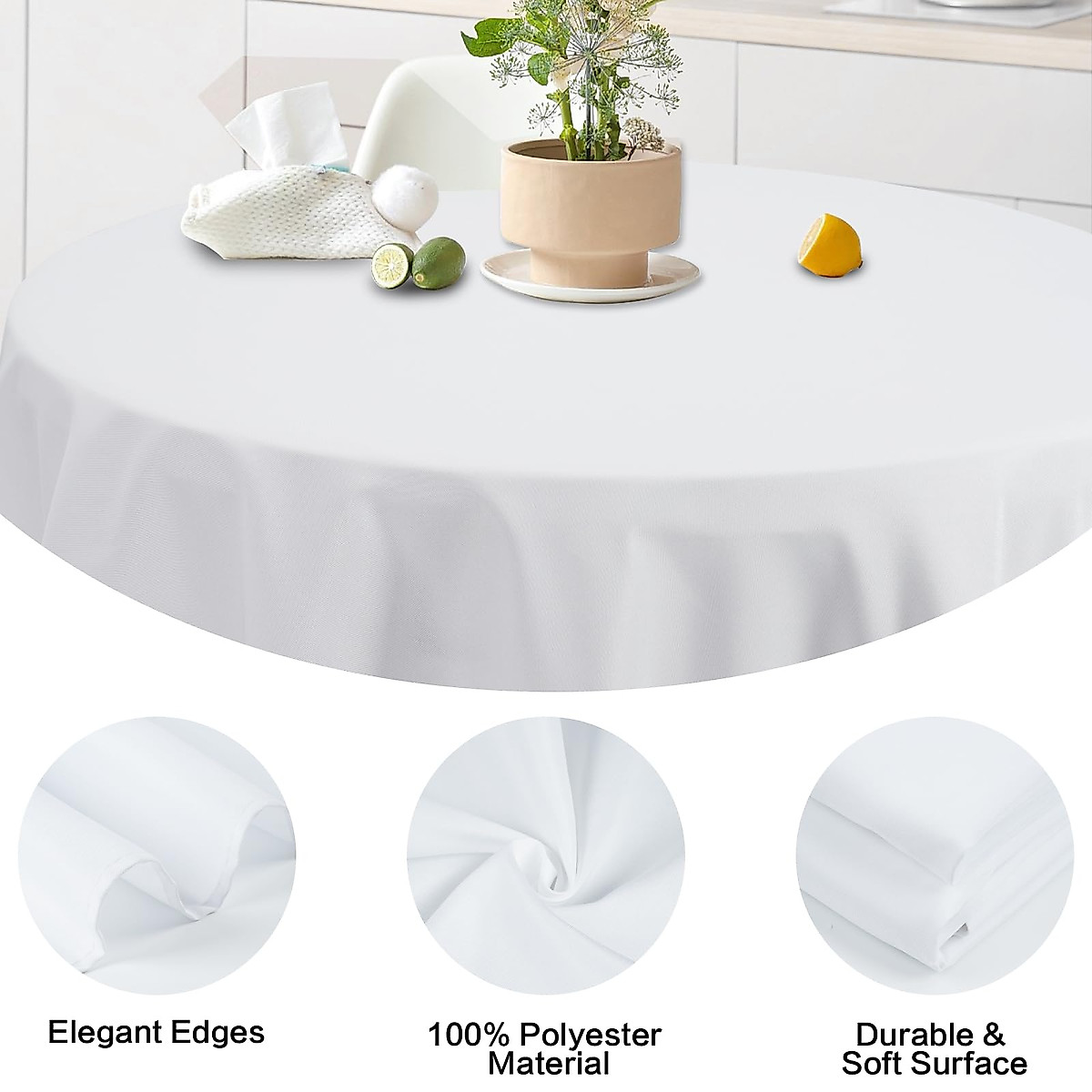 GFCC 48 Inch Round Tablecloth - Round Polyester Tablecloth Round Table Cover Table Cloth for Event Wedding Birthday Party Banquet Restaurant, White