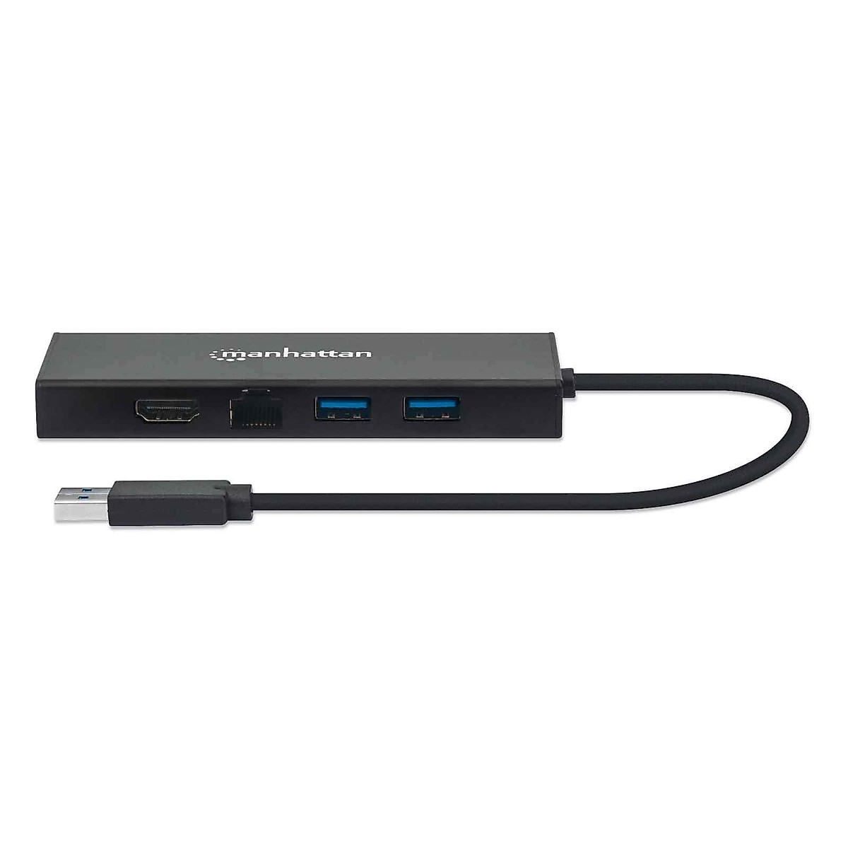 Manhattan USB-A Dock/Hub, Ports (x5): Ethernet, HDMI, USB-A (x2) and VGA, Micro-USB Power Input Port (Optional, only When add Power Needed. Not Required for Dual Monitor use. Cable not Included)