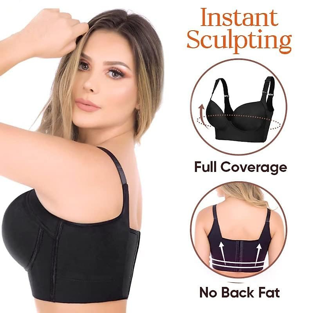 miscloder Women's Filifit Sculpting Uplift Bra Fashion Deep Cup Bra Full Back Coverage Hide Fat Smooth Bra Push Up Sports Bra (b, Black, 38B)