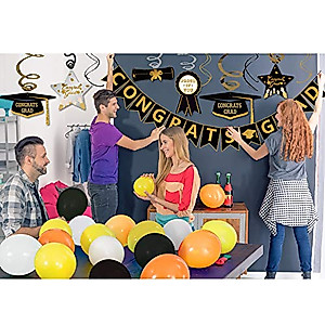 Graduation Hanging Swirl Banner Decorations, Black Gold Silver Star Banner Garland party Supplies for Class of 2023