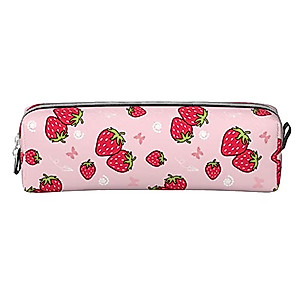 Brinkaloo Strawberry Pencil Case Simple Waterproof Pen Bag for Girls Pink Portable Pencil Pouch for Women