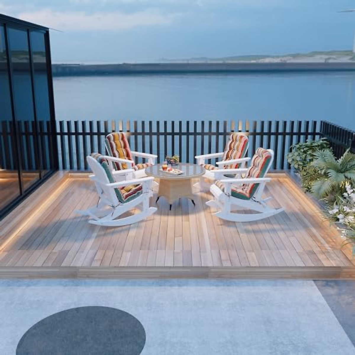 Sundale Outdoor Adirondack Rocking Chair with Cushion, HDPE Patio Plastic All Weather Adirondack Rocker, Water Resistant for Outside, Garden, Pool, Yard, White